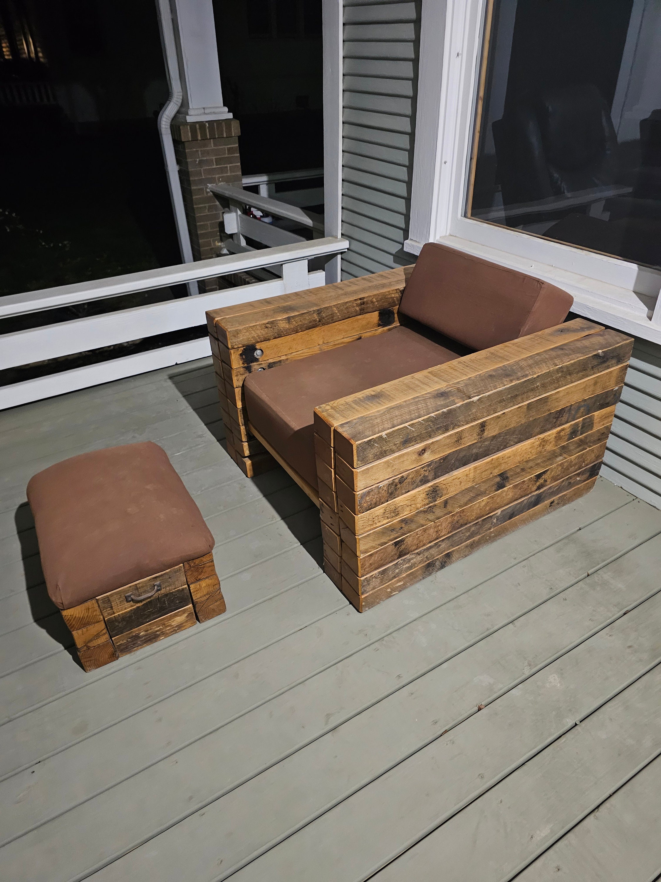 Homemade Modern Rustic Oak Captains Lounge Chair and Ottoman Outdoor ...