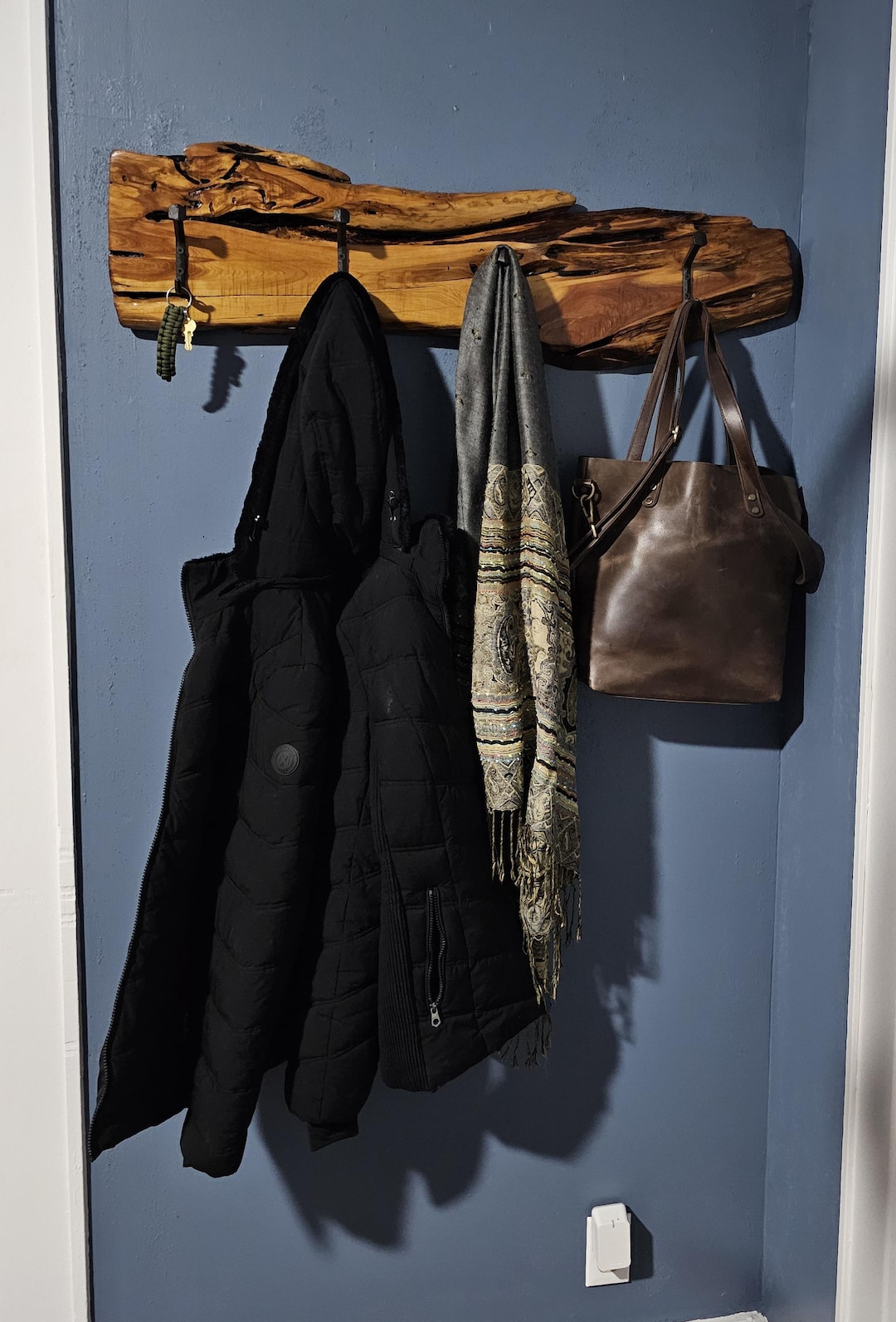 Hand Crafted Rustic Live Edge Reclaimed Cedar Coat Rack With Cast Iron ...
