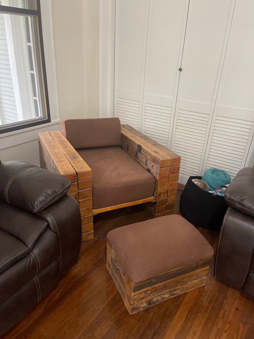 Homemade Modern Rustic Oak Captains Lounge Chair and Ottoman Outdoor ...