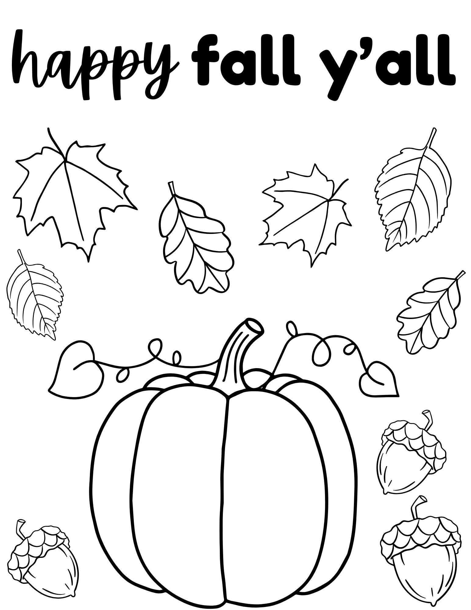 Happy Fall Coloring Page: Pumpkin & Leaves Art (digital Download) - Etsy