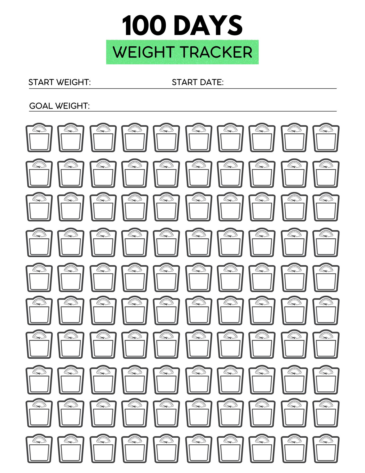100 Days: Weight Tracker Chart, Weight Loss Tracker, Fitness Habit ...