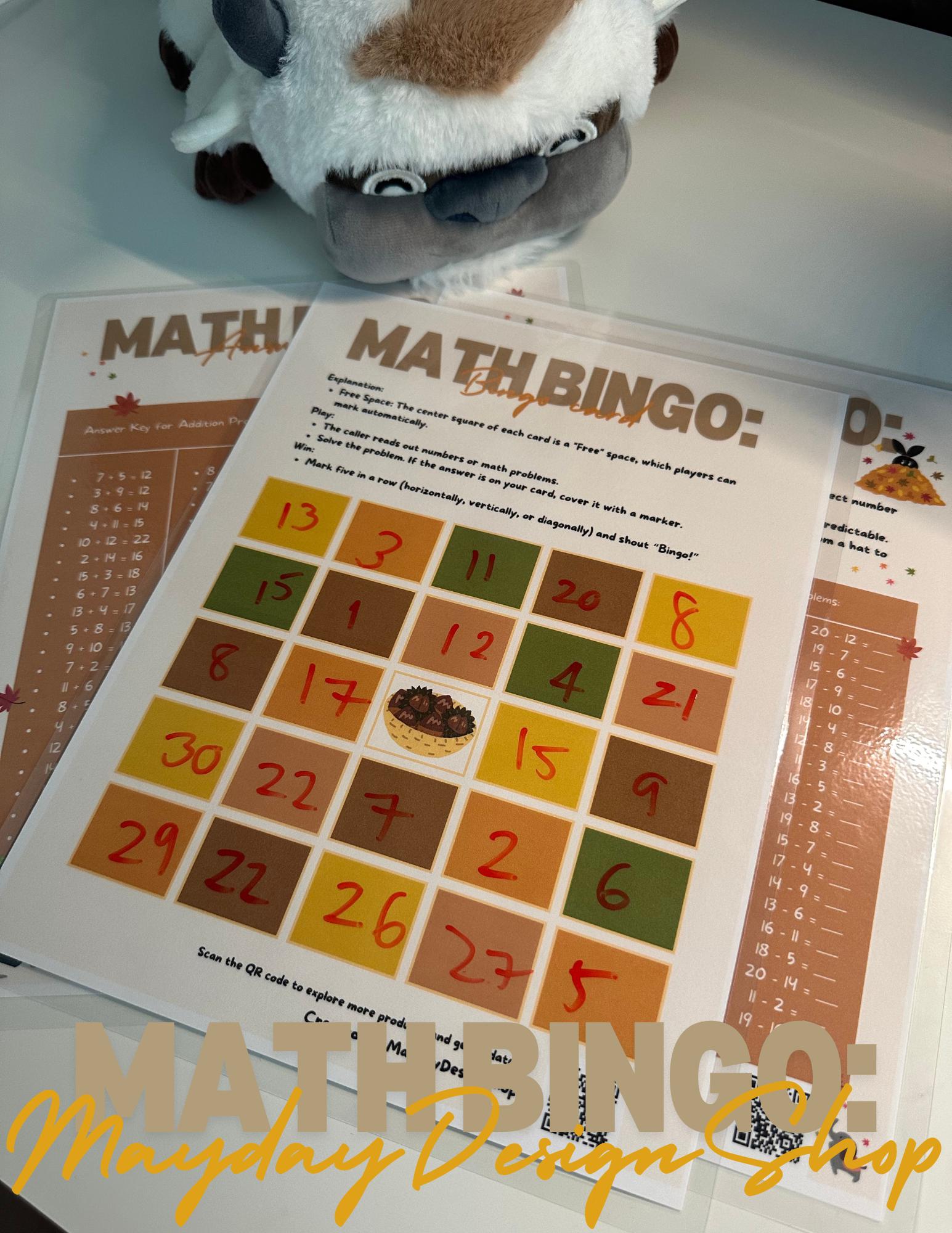 Math Bingo Fun Pack: 15 Printable Bingo Cards Addition & Subtraction ...