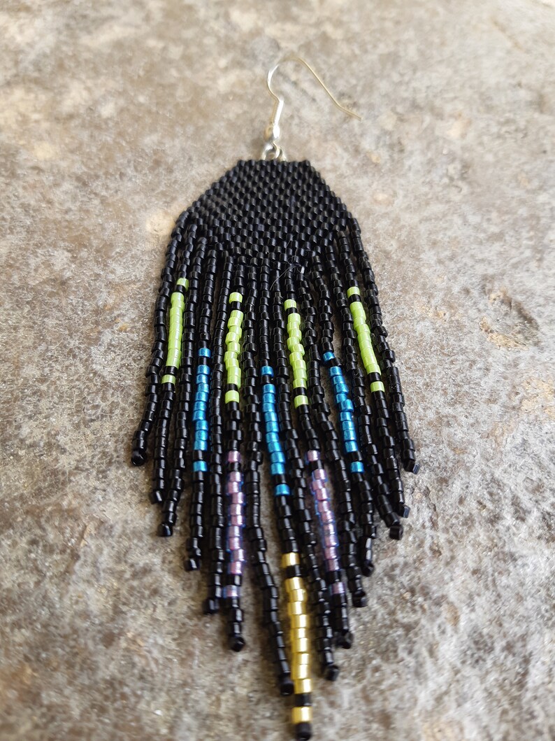 Black and Bold Coloured Beaded Fringe Earrings - Etsy