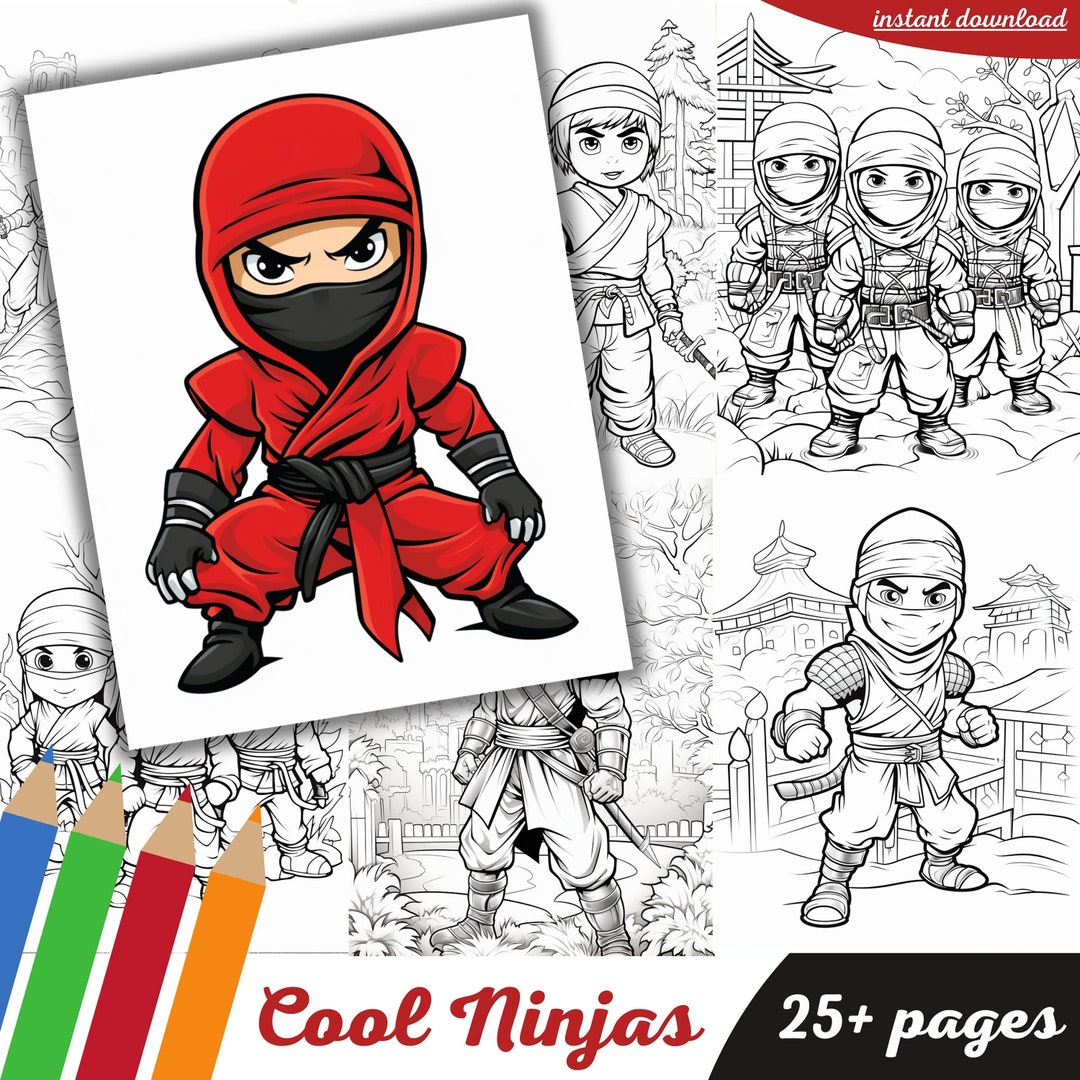 25 Cool Ninjas Coloring Book Instant Download FREE BONUS - Etsy