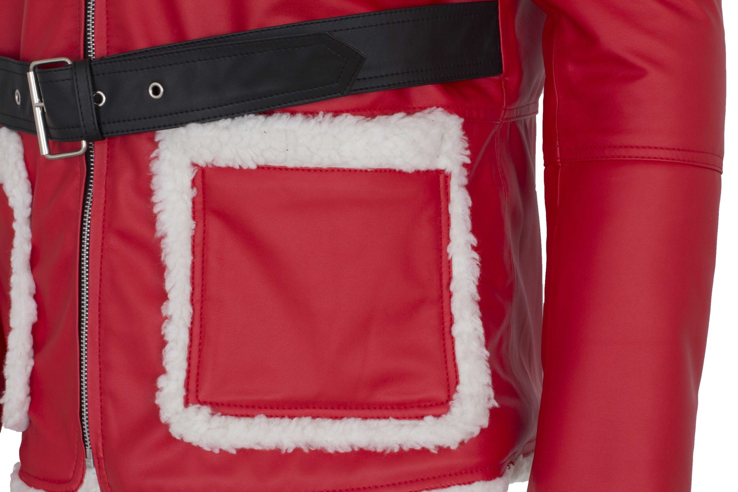 Men's Handmade Santa Claus Christmas Hooded Red Fur Shearling Red ...