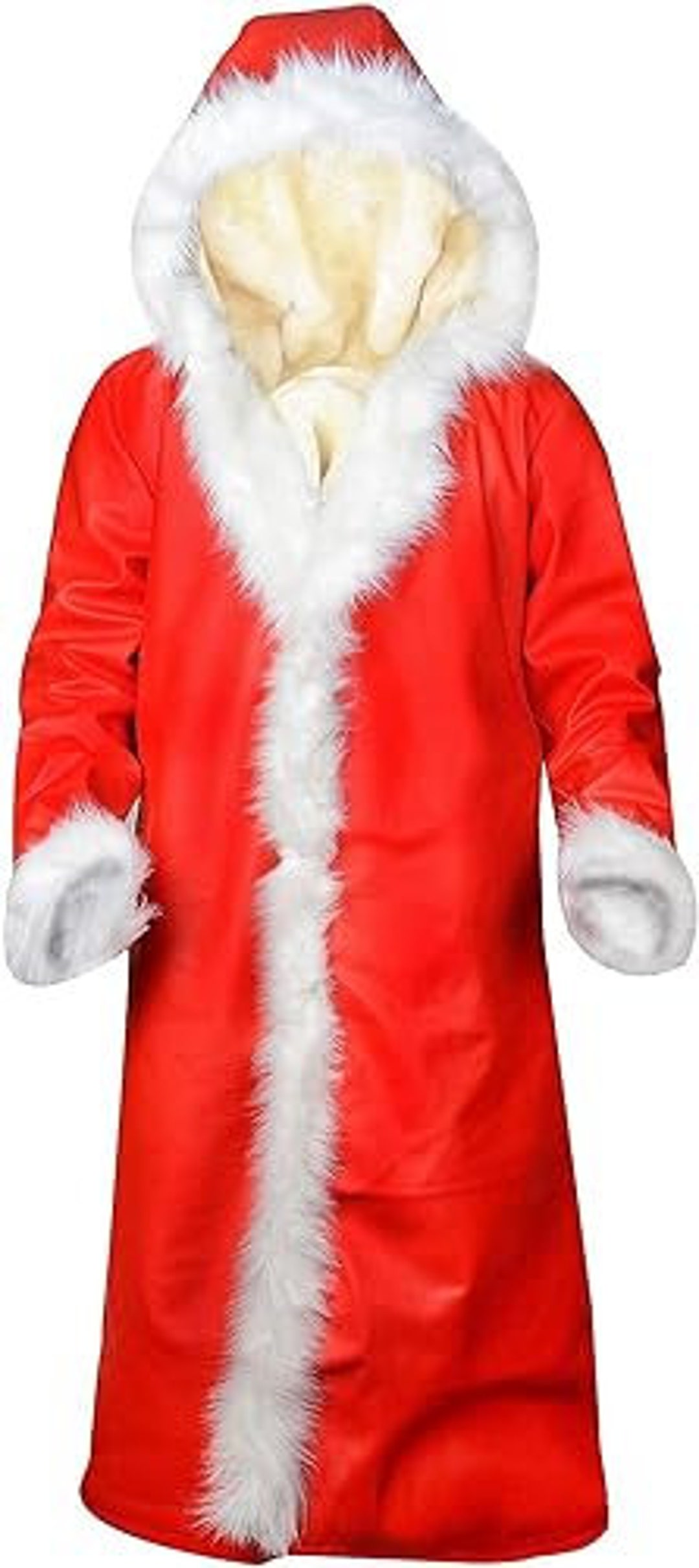 Men's Red Leather Stylish Long Coat Christmas Santa Claus Faux Fur ...