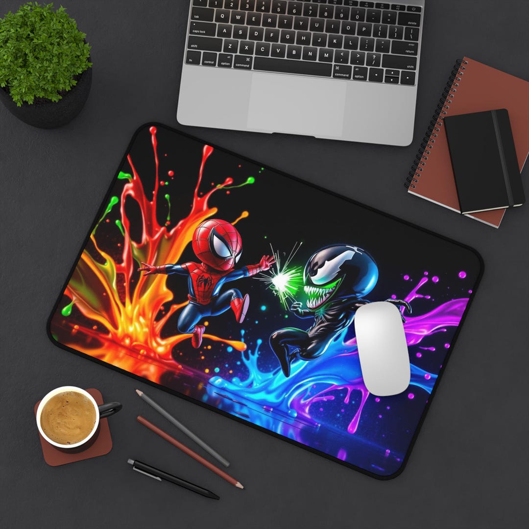 Spiderman Vs Venom Desk Mat, Epic Paint Splash Mousepad for Gamers and ...