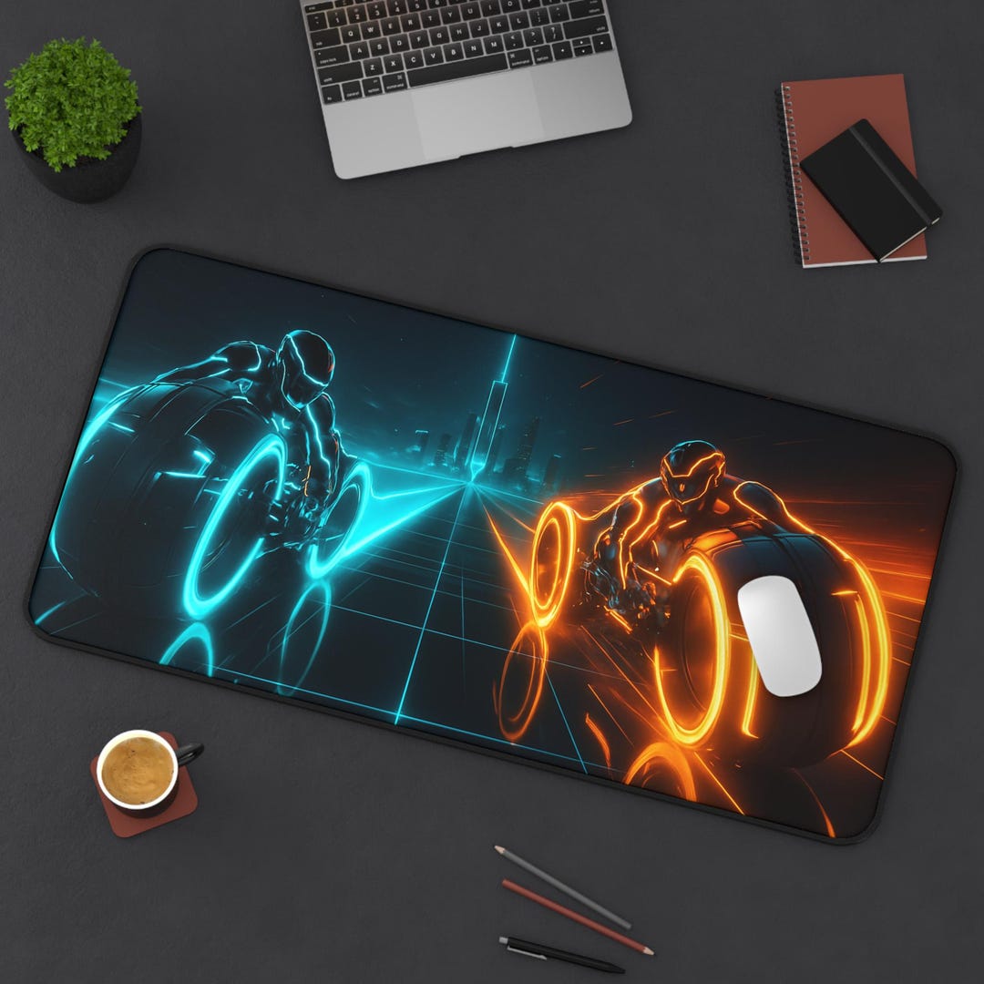 Futuristic Gaming Desk Mat - Neon Tron Style - Etsy