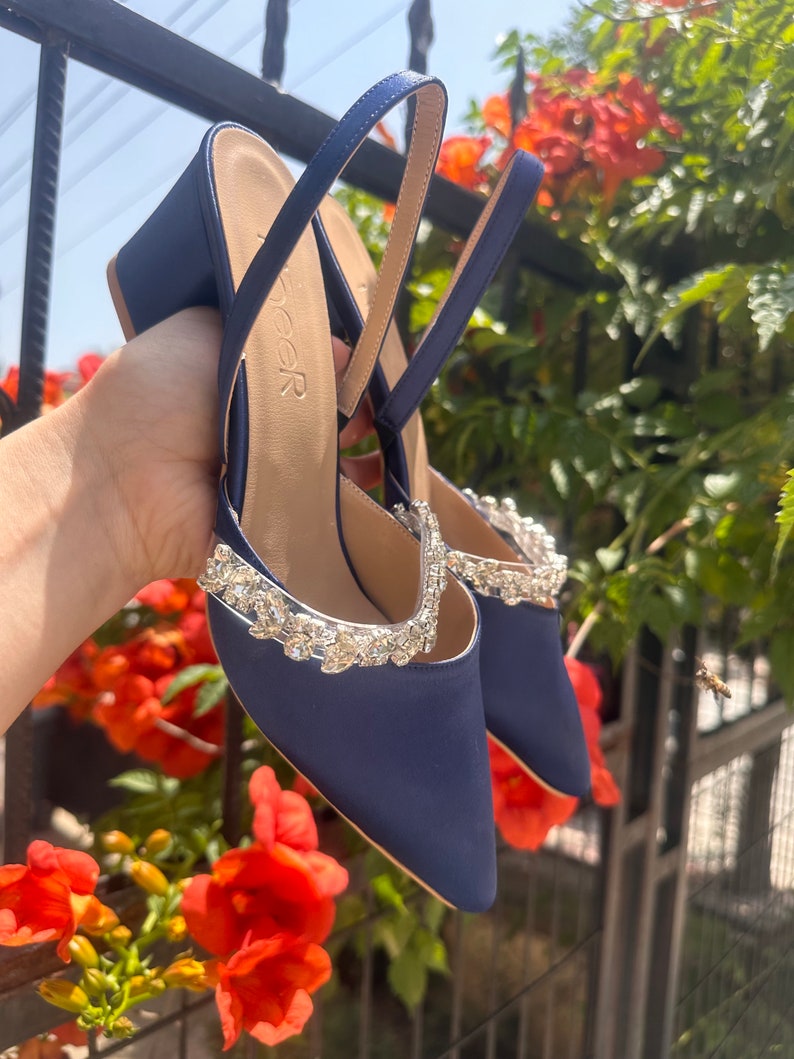 Navy Blue Women Shoe,wedding Shoe,satin Navy Blue Shoe,stone Navy Blue ...