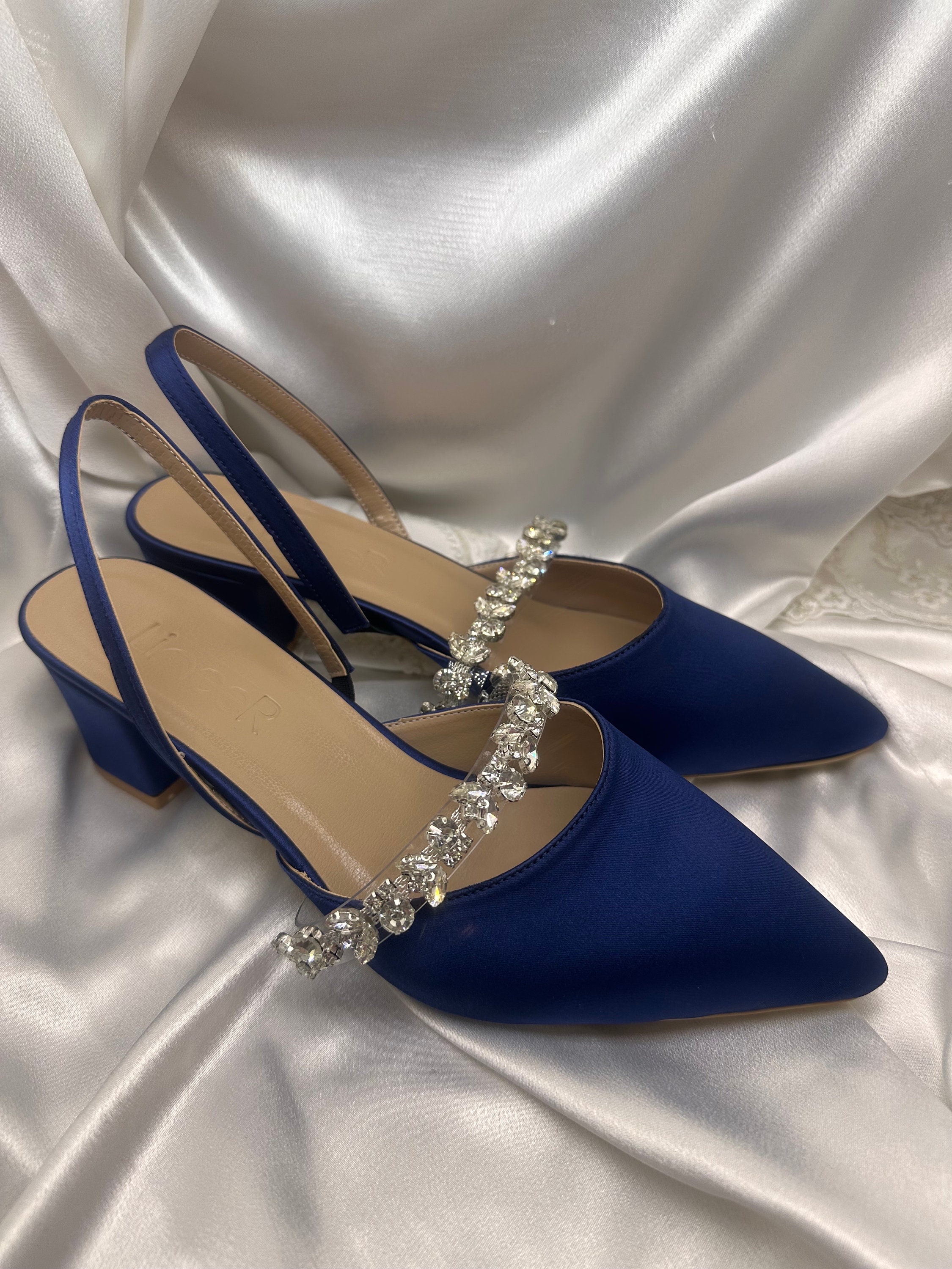 Navy Blue Women Shoe,wedding Shoe,satin Navy Blue Shoe,stone Navy Blue ...