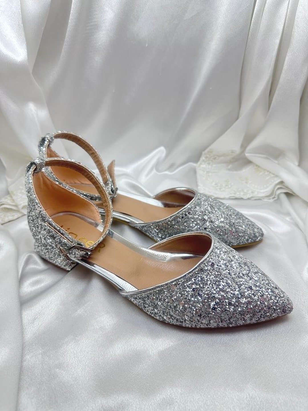 Women’s Wedding Shoes, Bride Shoes Flat, Silver Color, Grey Colour ...