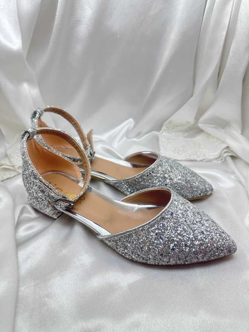 Women’s Wedding Shoes, Bride Shoes Flat, Silver Color, Grey Colour ...