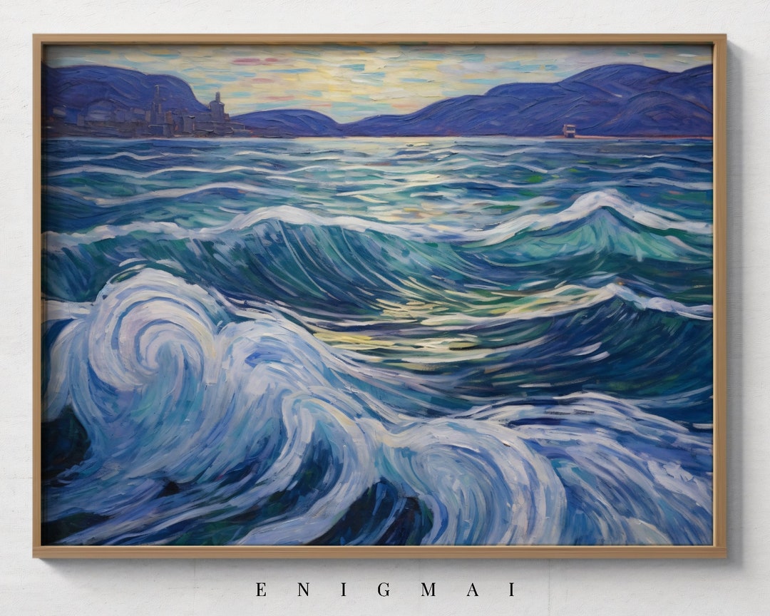 Printable Coastal Sea Landscape Oil Painting, Vintage Sea, Country ...