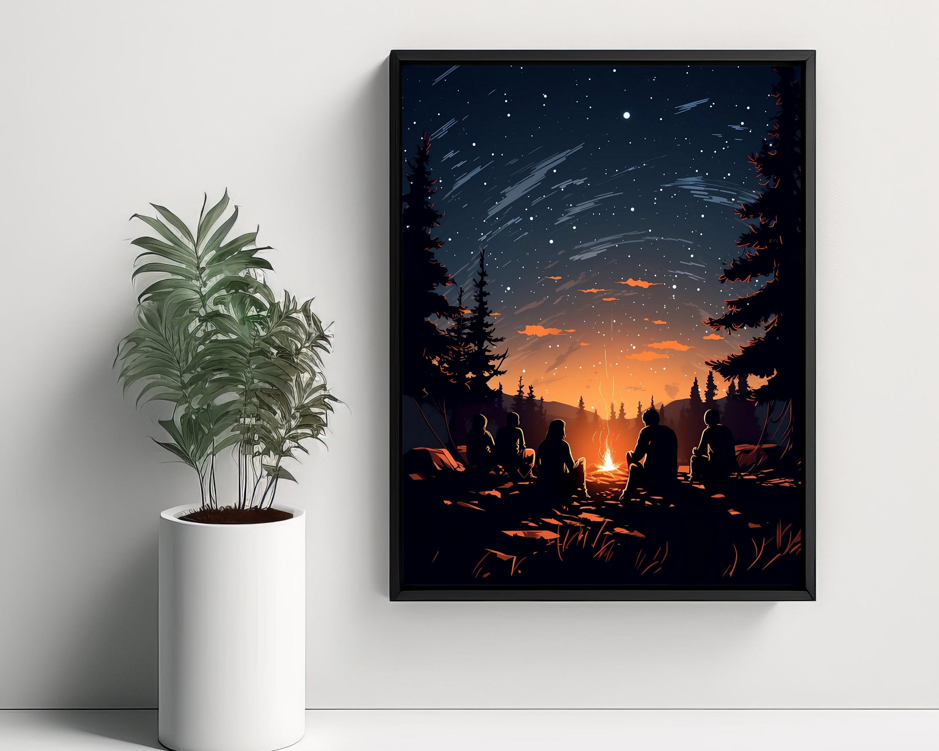 Campfire Wall Art | Digital Download Print | Friends Under Starry Night ...
