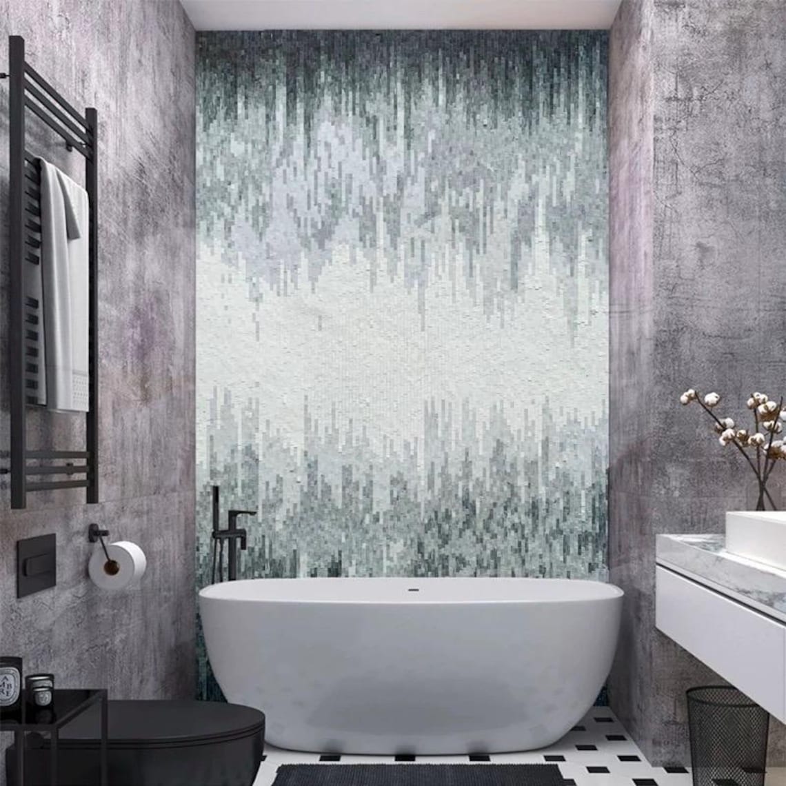 Modern Grey & White Abstract Mosaic - Handmade Glass Tile Mural ...