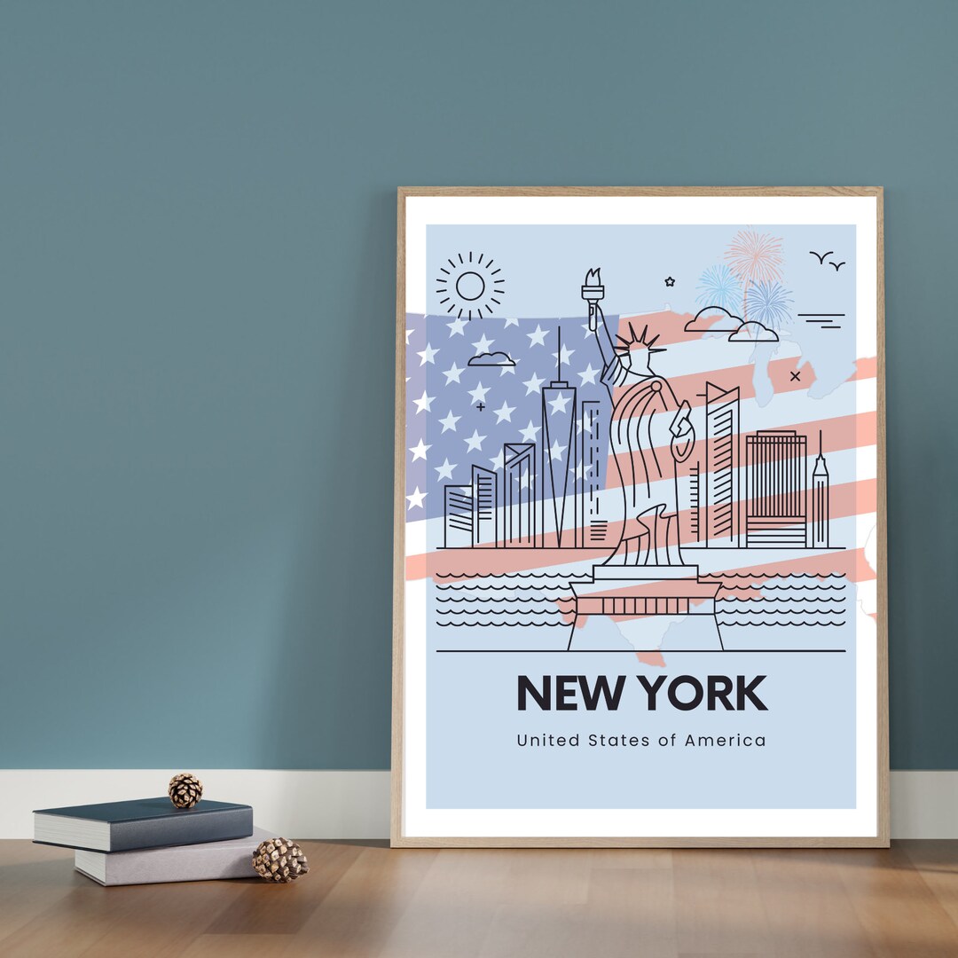 New York Statue of Liberty Line Art Usa Wall Print for Home - Etsy