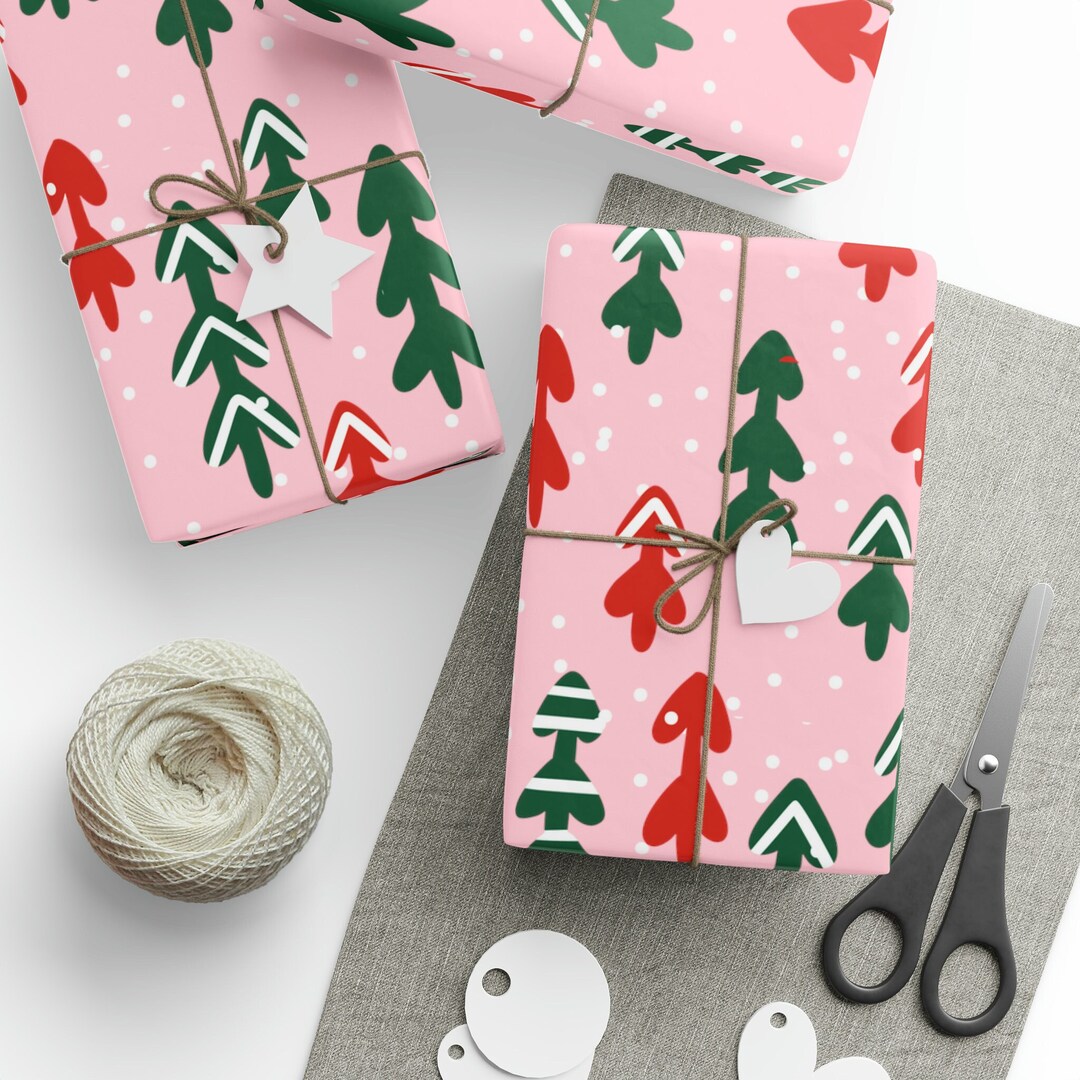 Pink Christmas Gift Wrapping Paper pink Christmas Tree Gift Wrap ...