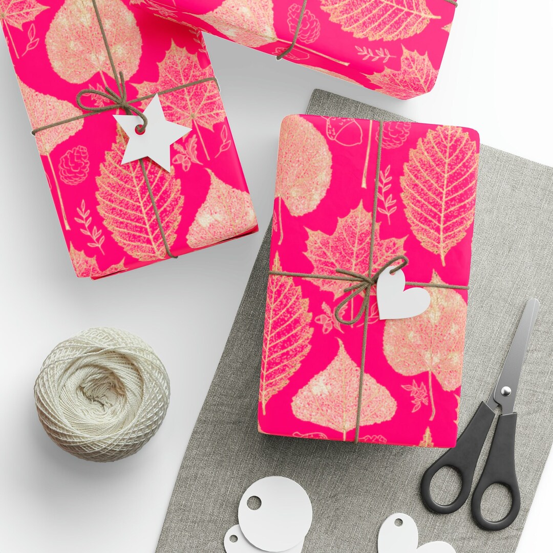 Hot Pink Christmas Tree Wrapping Paper: Cream Gold Woodland Forest ...