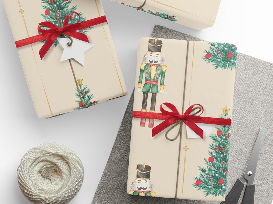 Nutcracker Christmas Tree Wrapping Paper – Cream Vintage Style ...