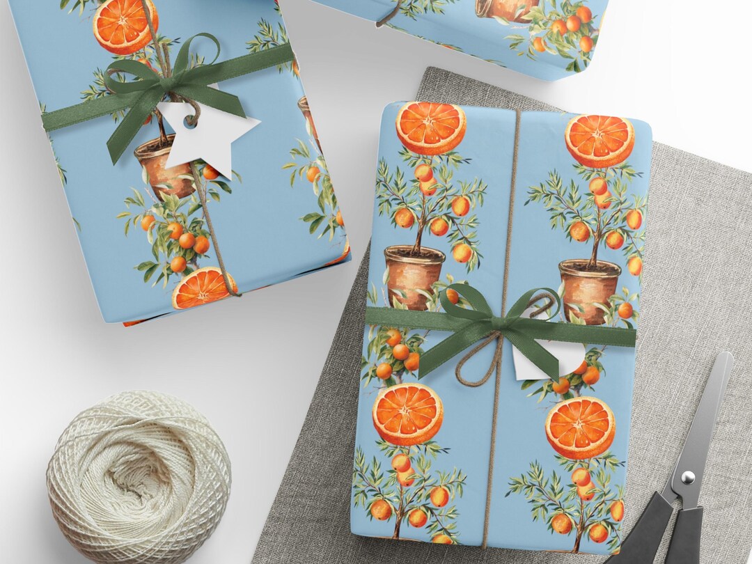 Botanical Orange Tree Gift Wrap: Clementine Holiday Wrapping Paper - Etsy