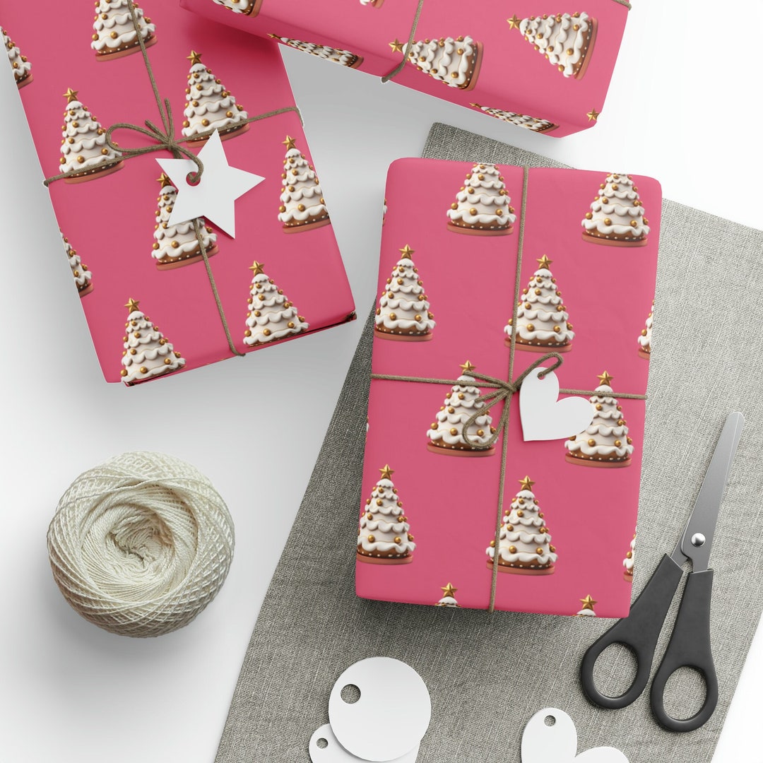 Blush Pink Christmas Tree Cake Wrapping Paper pink Gold Christmas ...