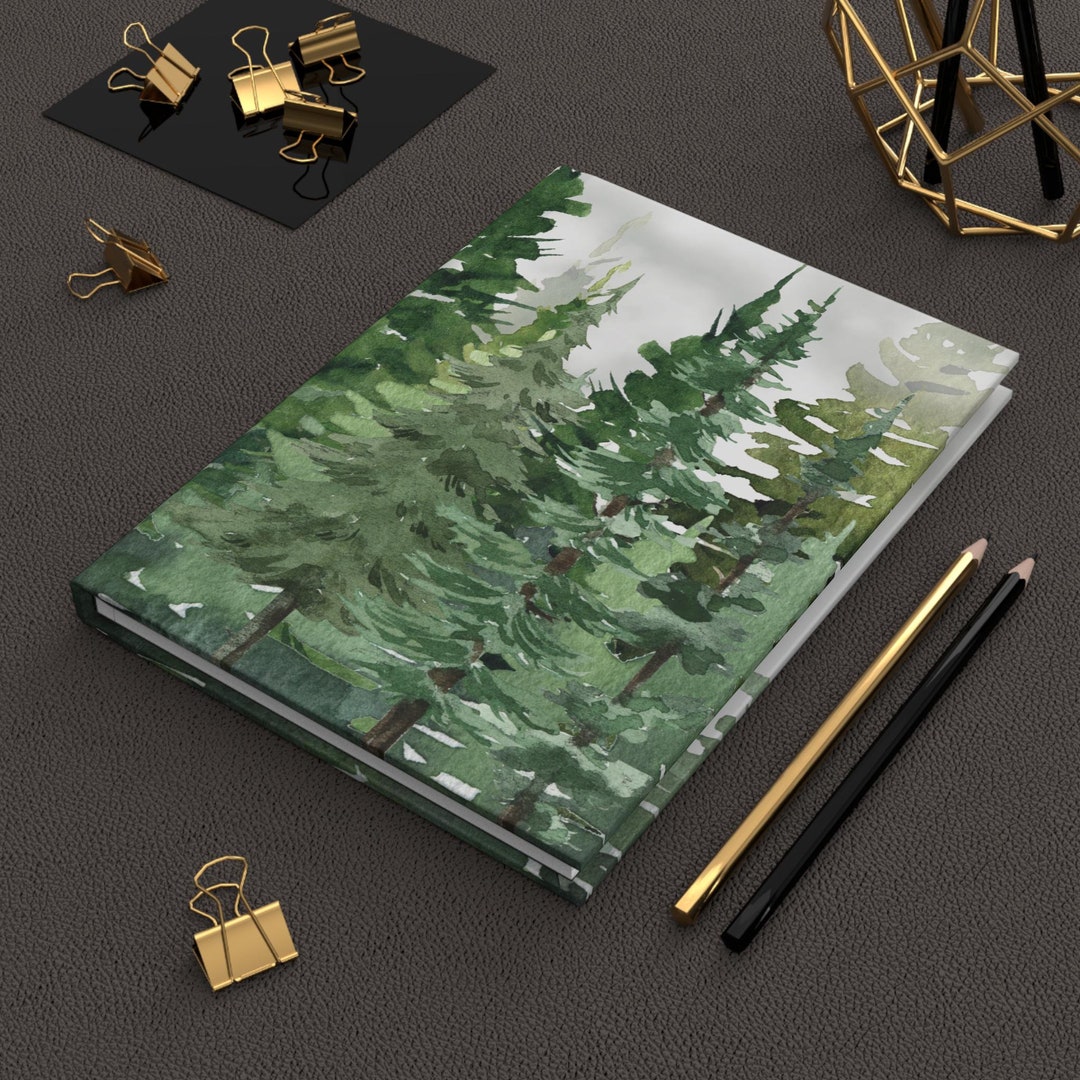 Woodland Forest Journal, Hardcover Pine Tree Notebook, Watercolor ...