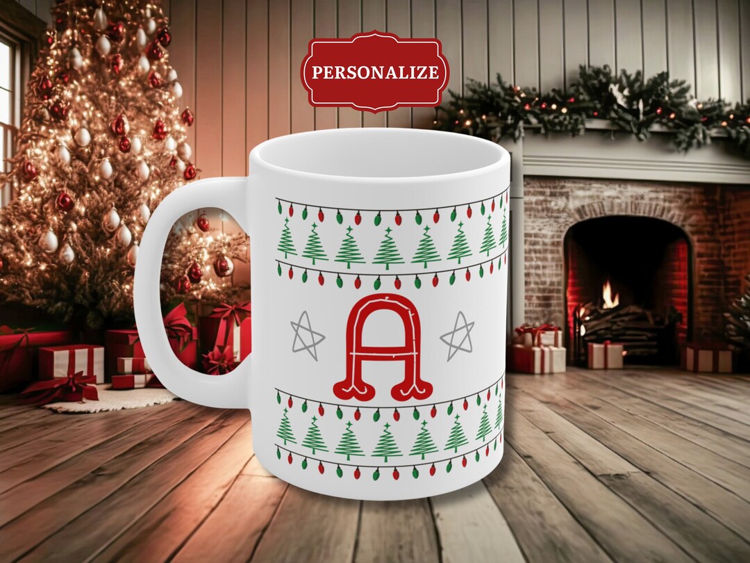 Monogrammed Initial Christmas Mug Personalized Custom Christmas Tree ...