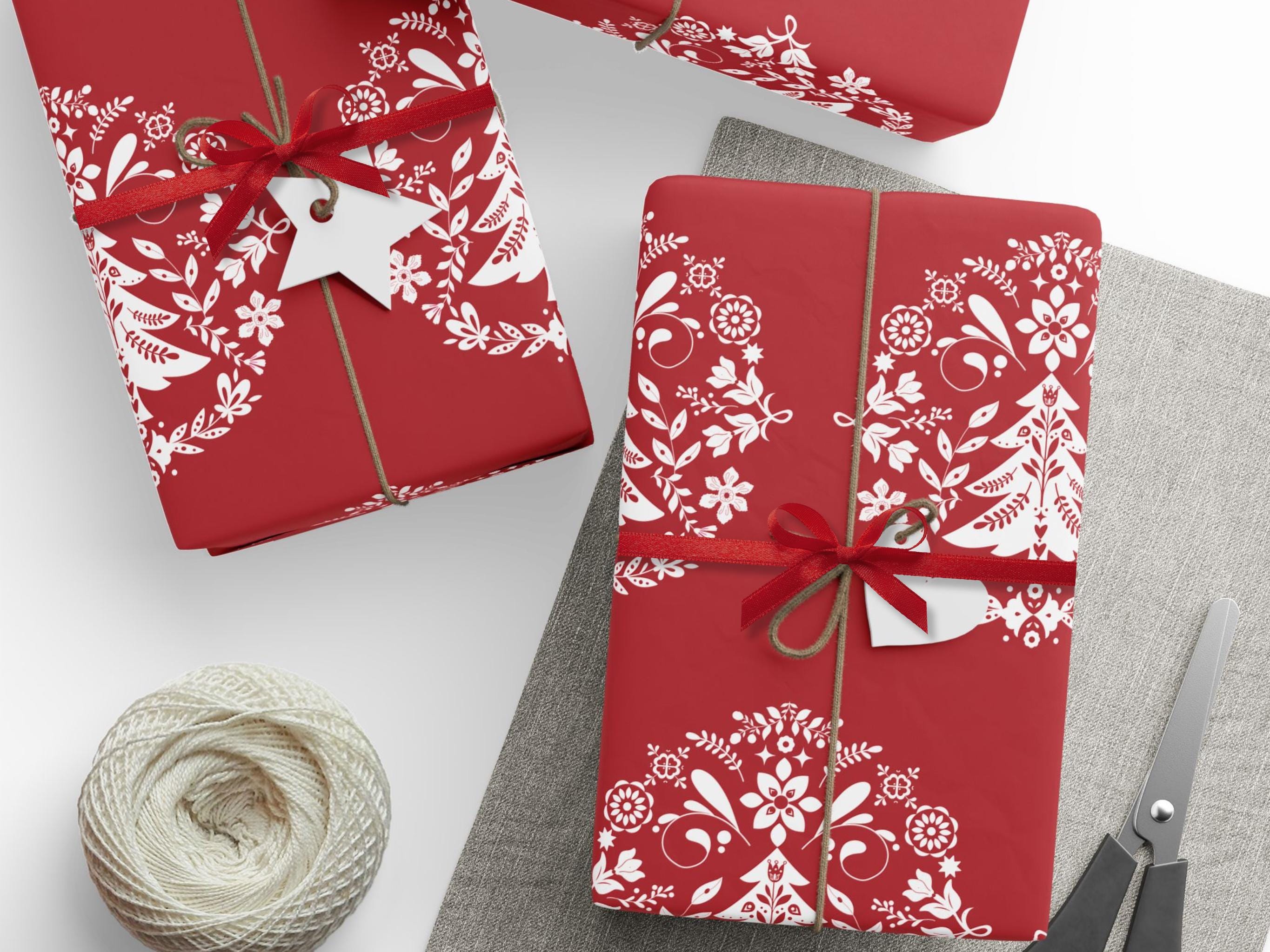 Christmas Wrapping Paper, Scandinavian Folk Art Tree Design, Holiday ...
