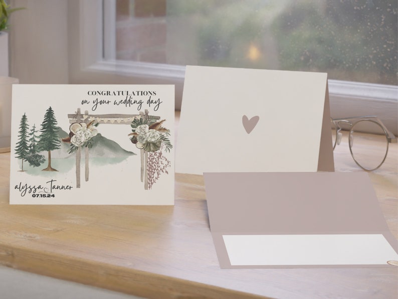 Personalized Woodland Wedding Card, Custom Mountain Forest Wedding Card ...