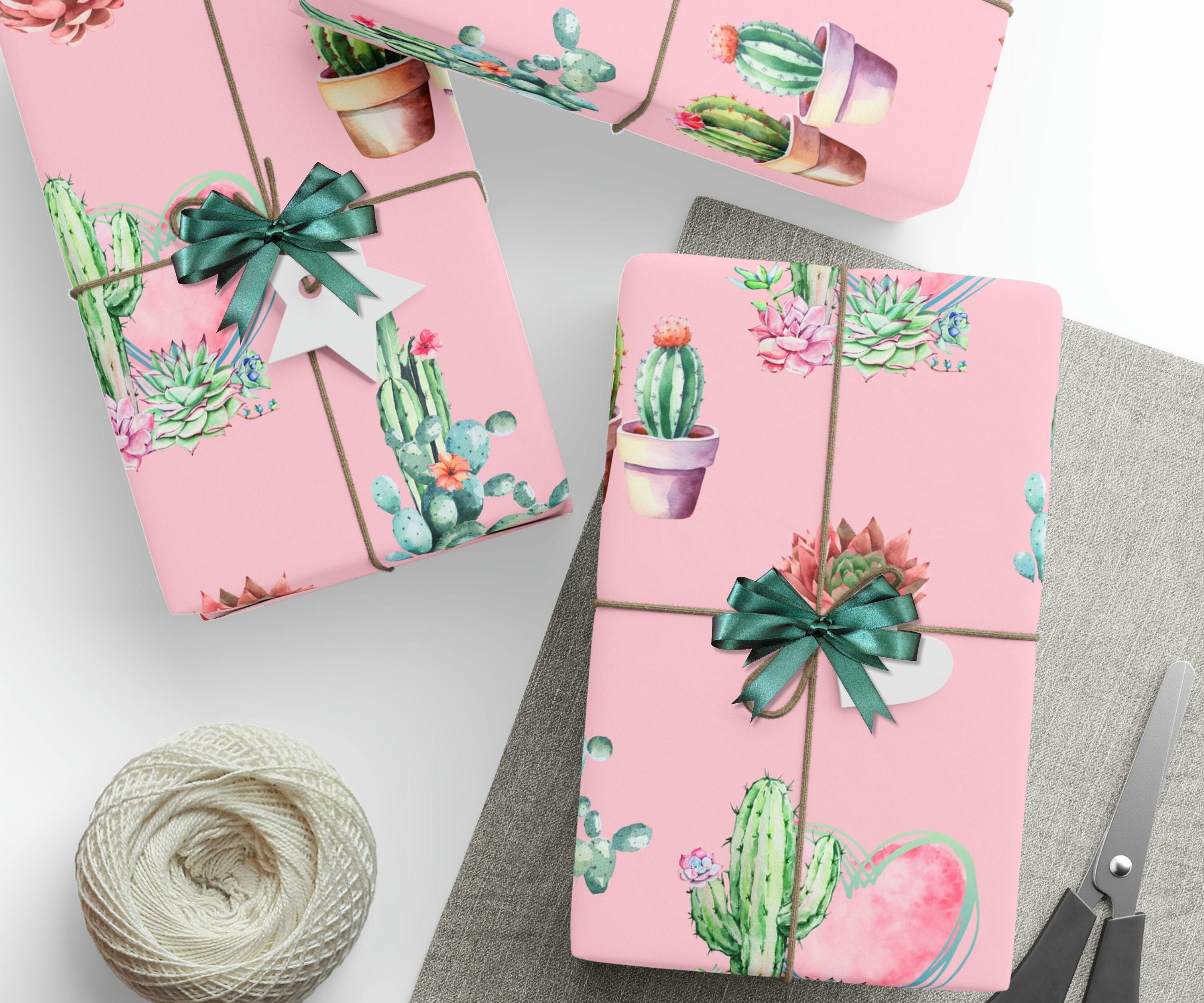 Wrapping Paper, Pink Cactus Gift Wrap, Western Desert Floral Design ...