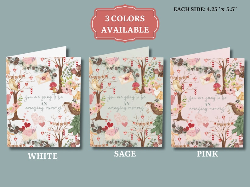 New Mom Card, Woodland Animal Baby Shower Greeting Card, Personalized ...
