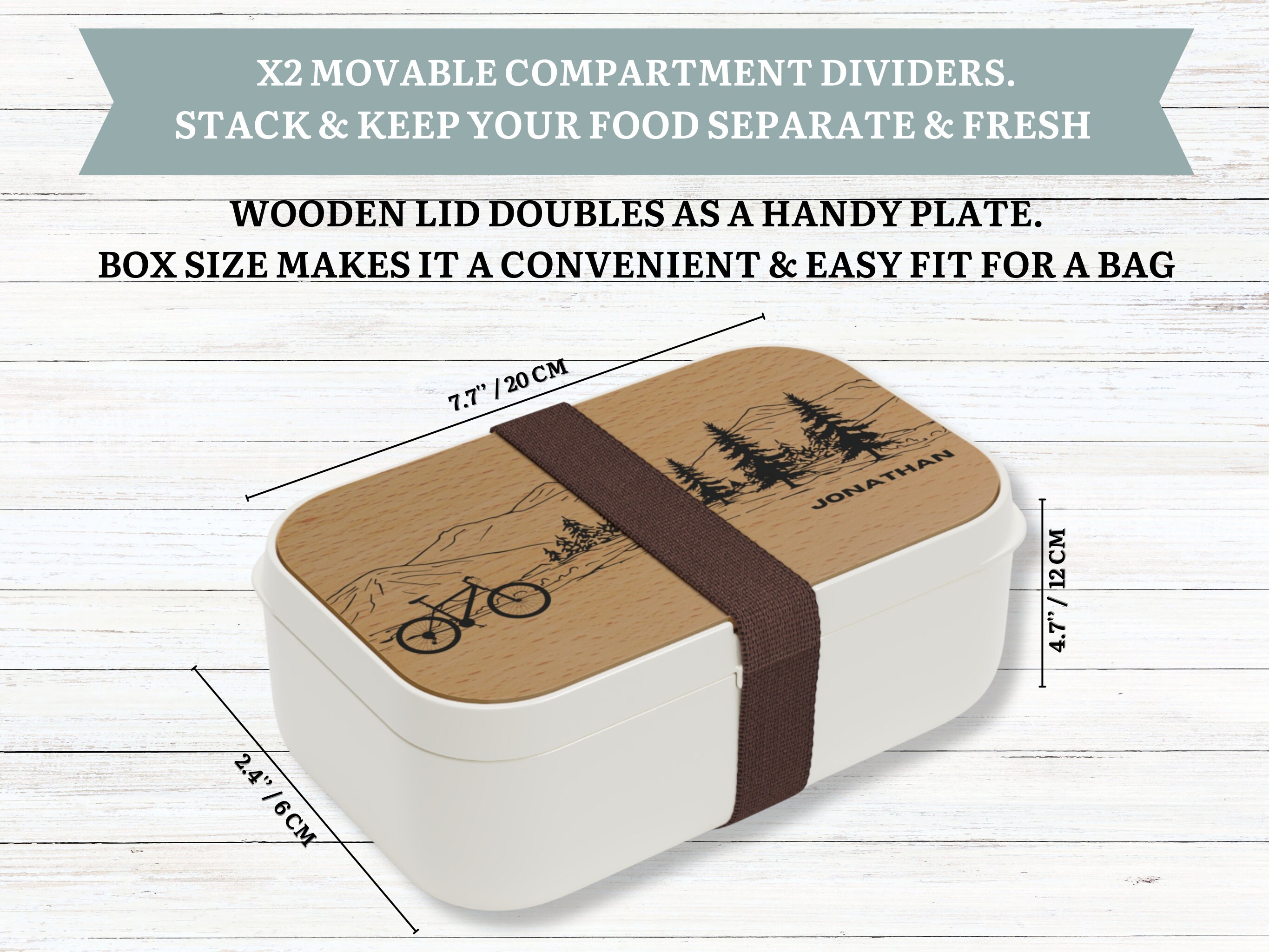 Mountain Bike Bento Box – Personalized Wooden Lid Lunch Box, Custom ...