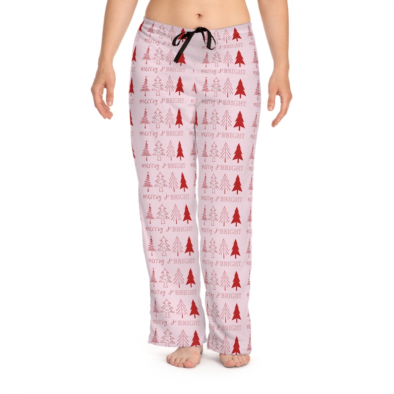 Women's Pink Christmas Pajama Pants merry & Bright Pjs Christmas ...