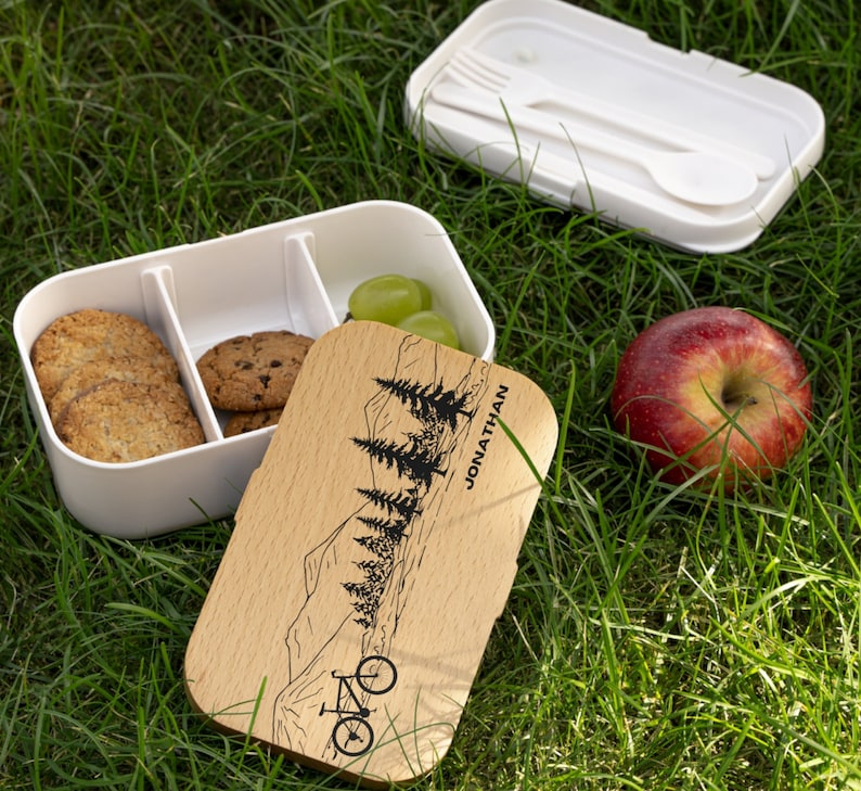 Mountain Bike Bento Box – Personalized Wooden Lid Lunch Box, Custom ...