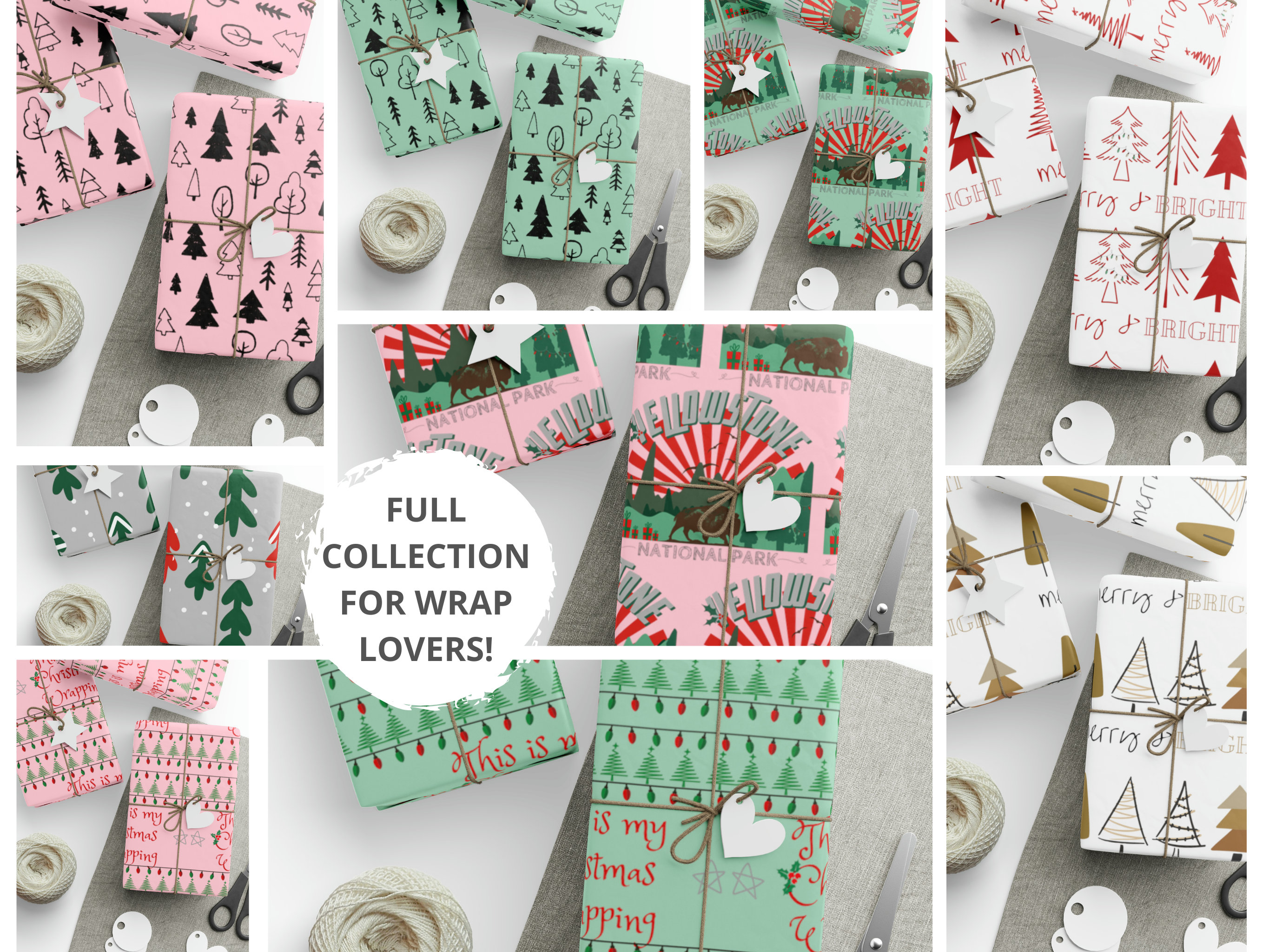 White Christmas Gift Wrap gold Christmas Wrapping Paper winter Woodland ...