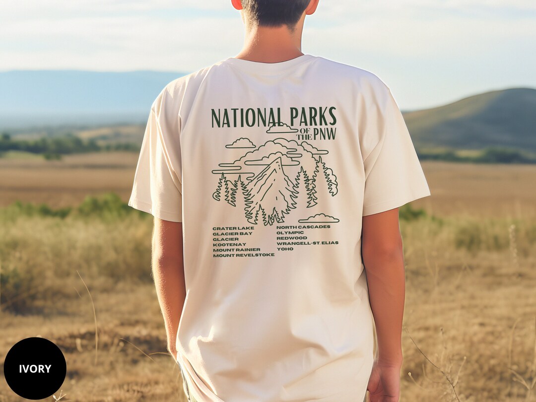 PNW National Parks T Shirt, Mountain Silhouette Evergreen Trees Graphic ...