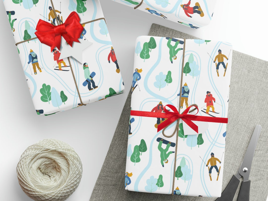 Wrapping Paper Skiers Gift Wrap Winter Birthday Wrap Christmas Wrapping ...