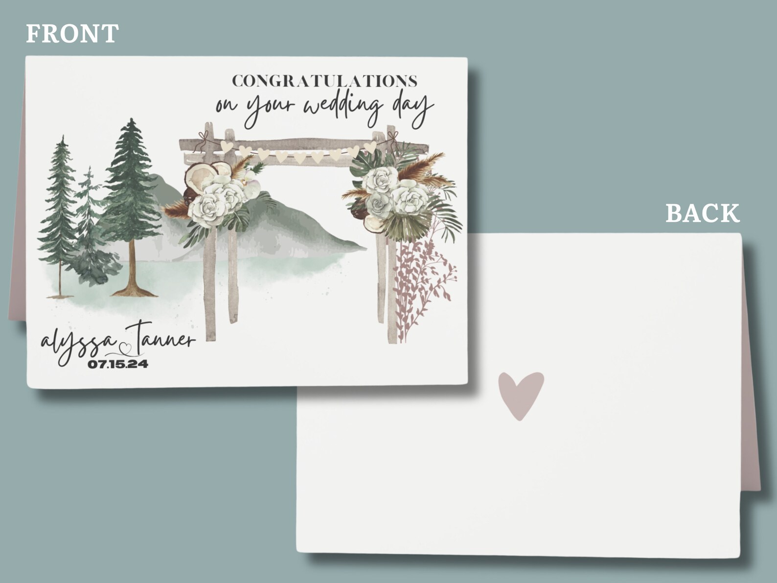 Personalized Woodland Wedding Card, Custom Mountain Forest Wedding Card ...