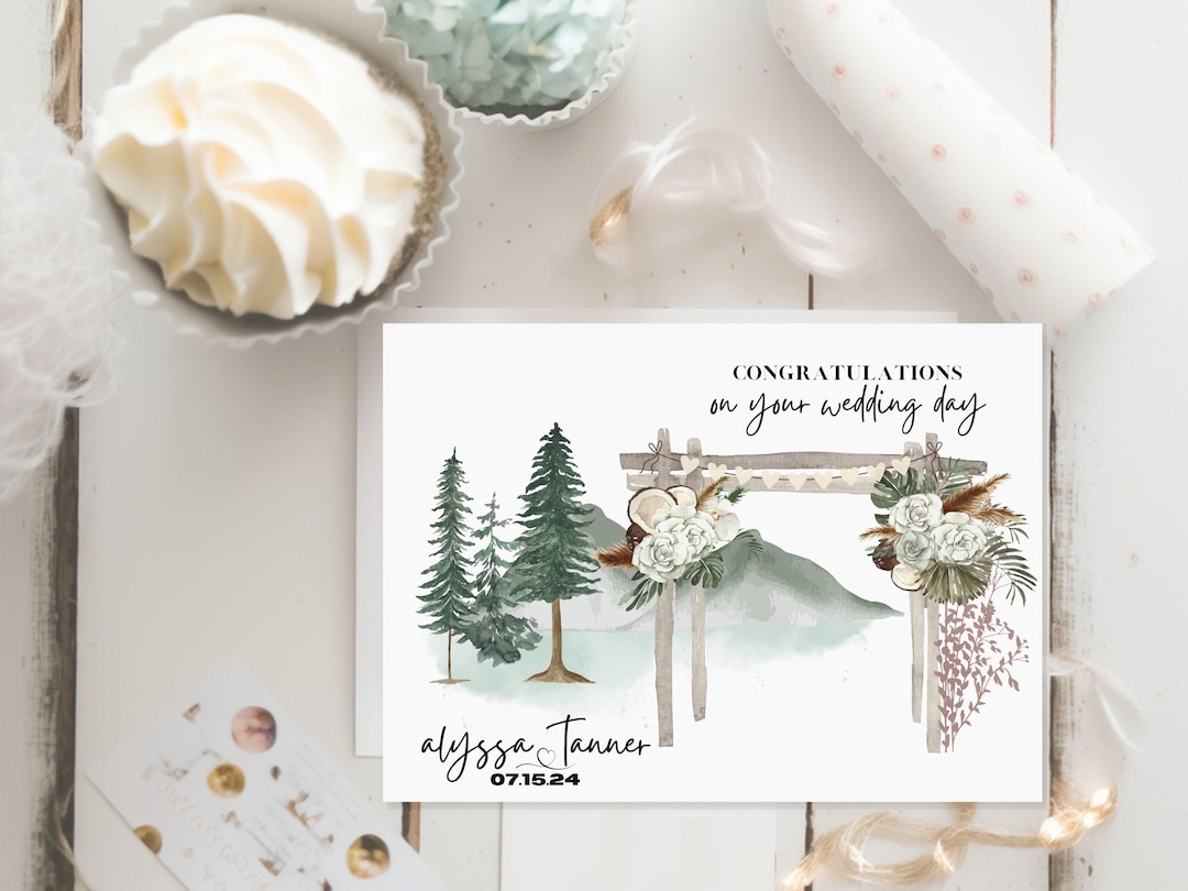 Personalized Woodland Wedding Card, Custom Mountain Forest Wedding Card ...