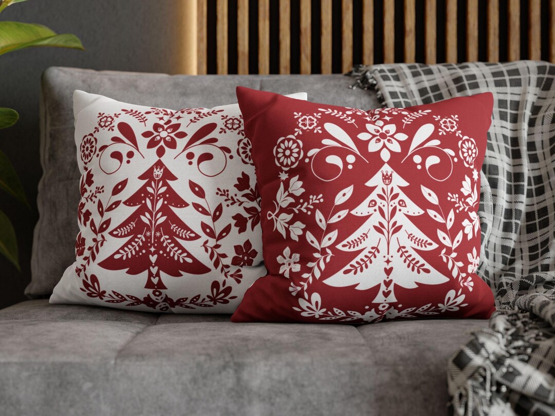 Christmas Pillow, Scandinavian Norwegian Swedish Nordic Folk Art Tree ...