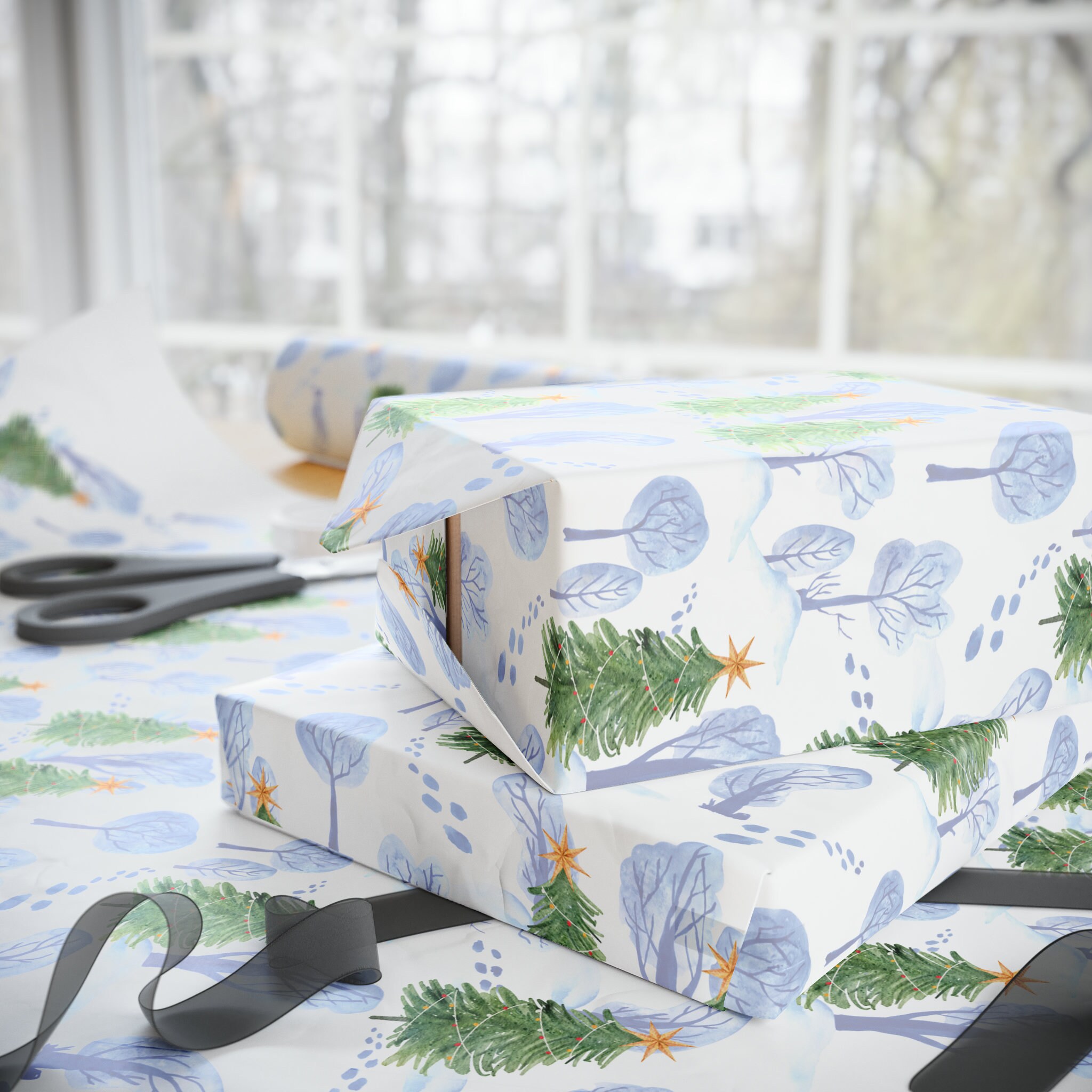 Evergreen Wrapping Paper Christmas Tree Gift Wrap Greenery Holiday Gift ...