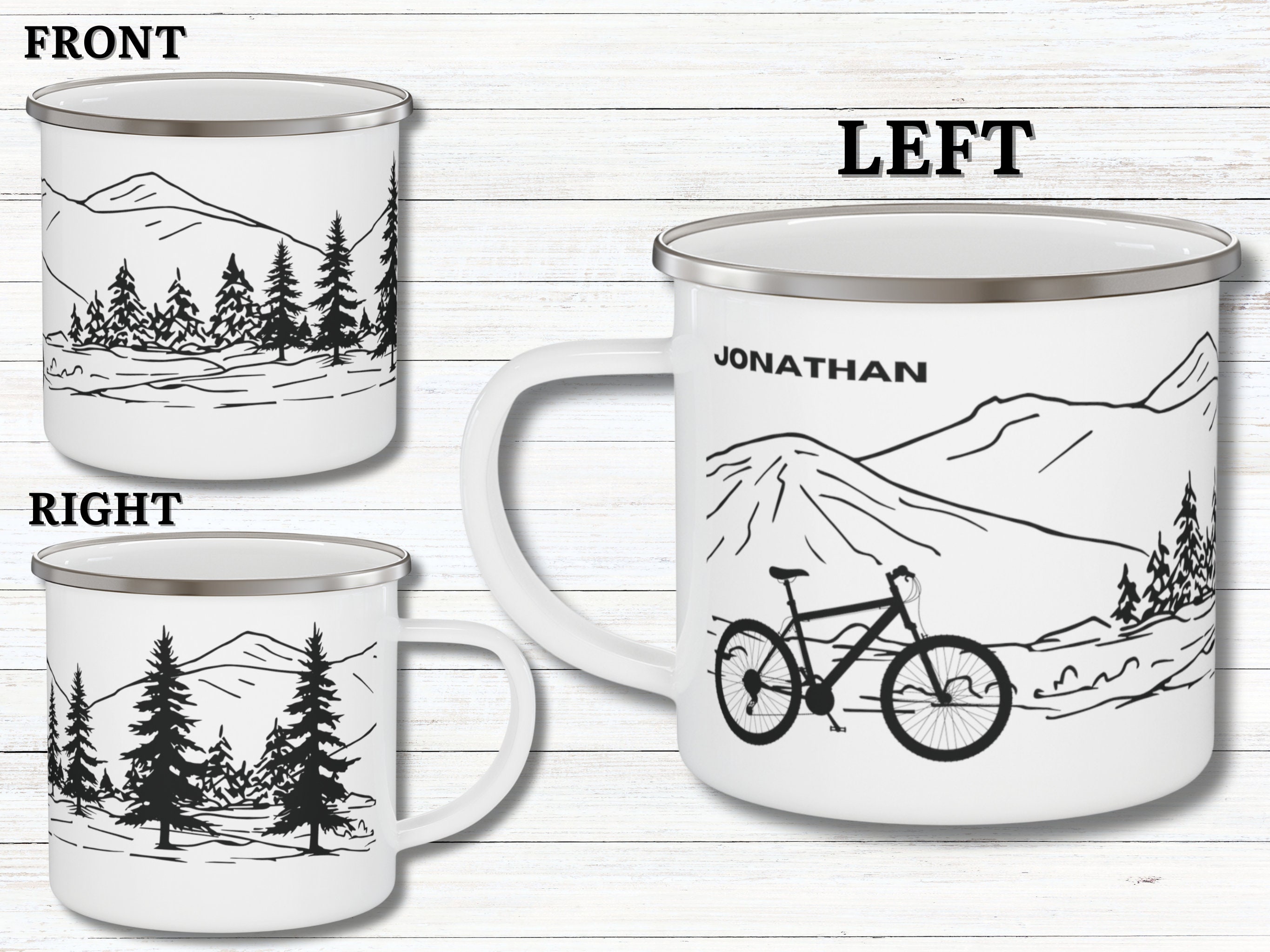 Personalized MTB Enamel Mug – Mountain Bike Gift, Camping Coffee Cup ...