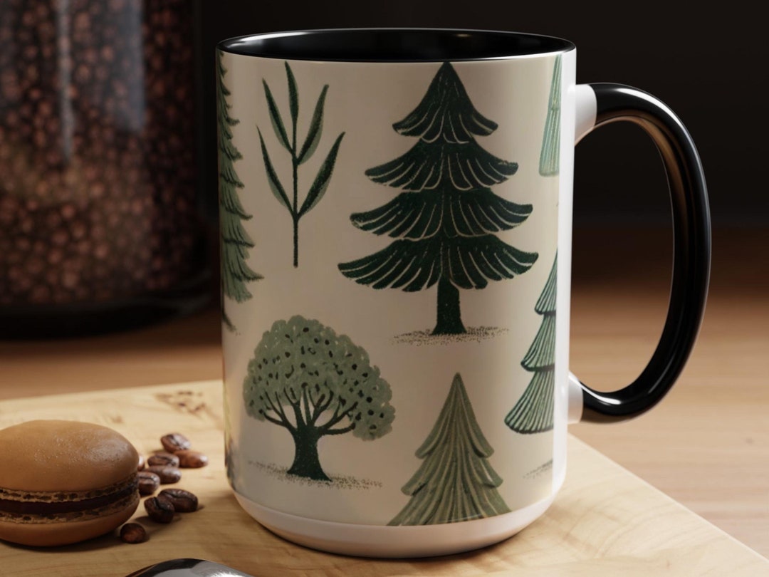 Mug for Tree Lover, Rustic Woodland Tree Design, Evergreen Forest ...
