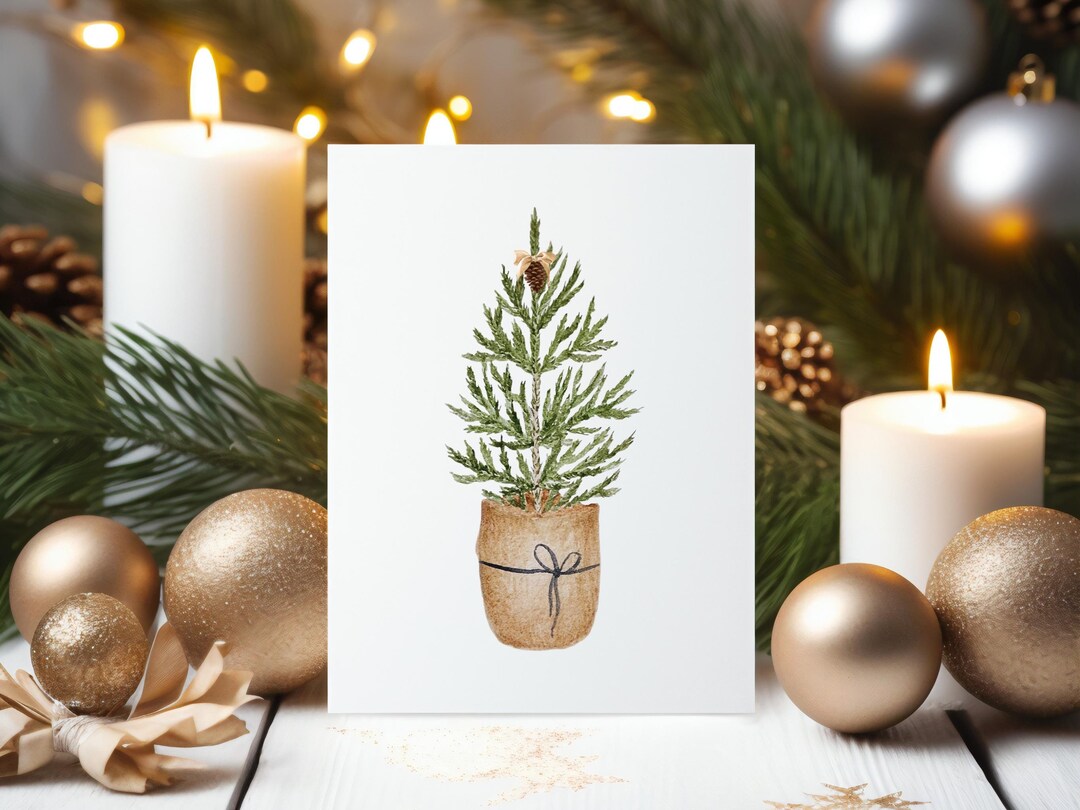 Christmas Card Pine Tree| Christmas Tree Card Set| Holiday Card| Winter ...