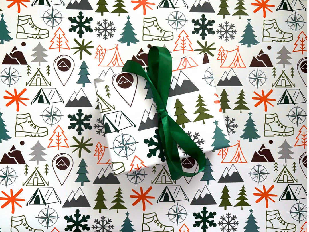 Adventure Gift Wrapping Paper Roll Hiking Camping Mountain Forest ...