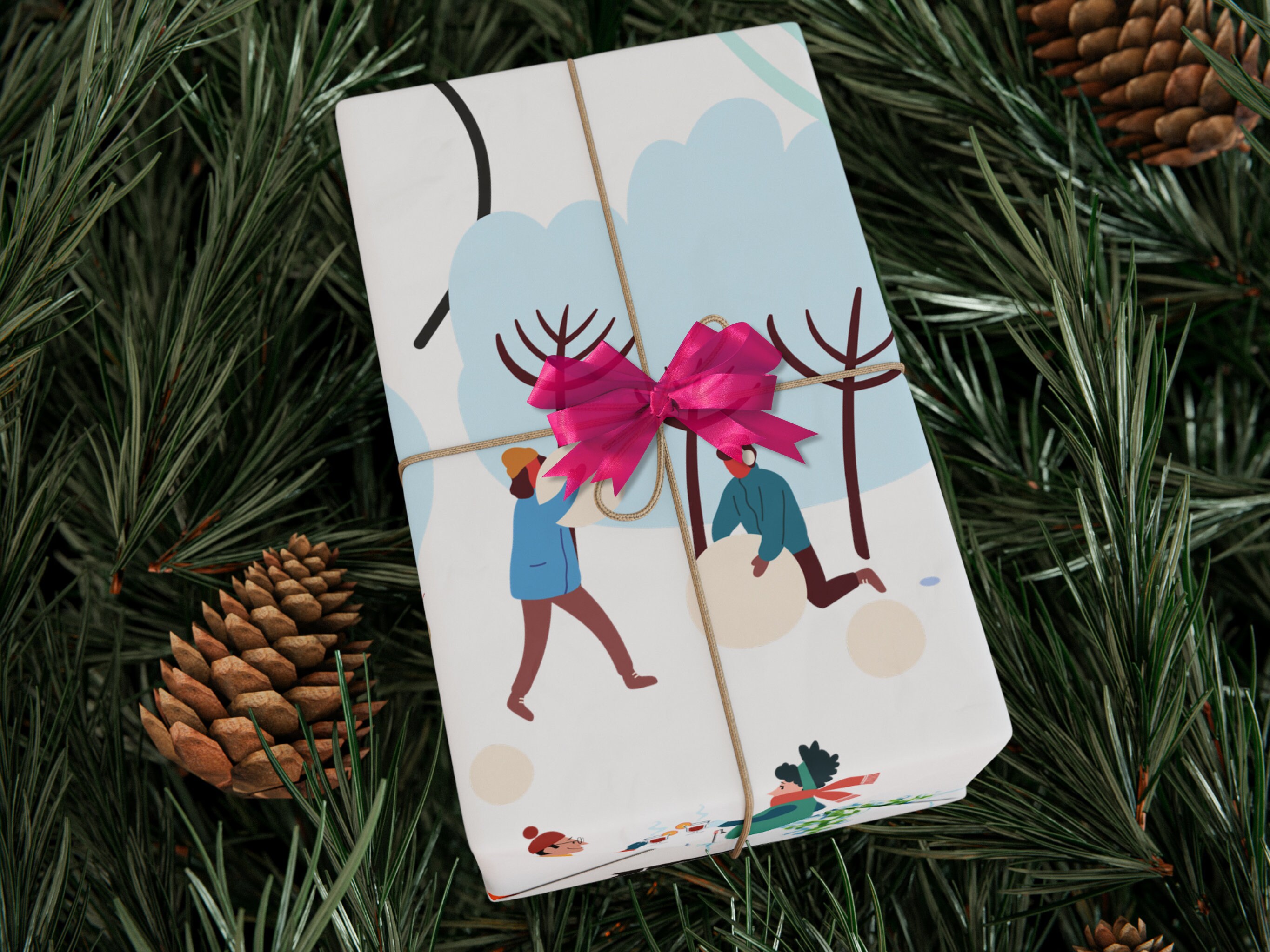 Wrapping Paper Skiers Gift Wrap Winter Birthday Wrap Christmas Wrapping ...