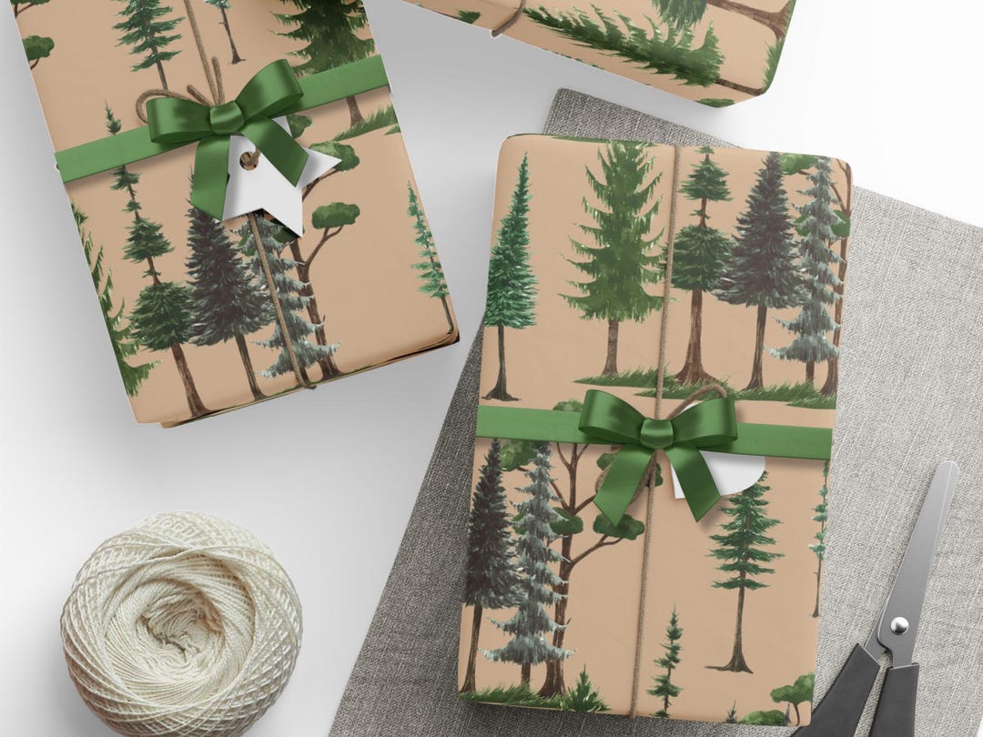 Evergreen Trees Wrapping Paper| Forest Dark Wrap| Spruce Pine Tree Wrap ...