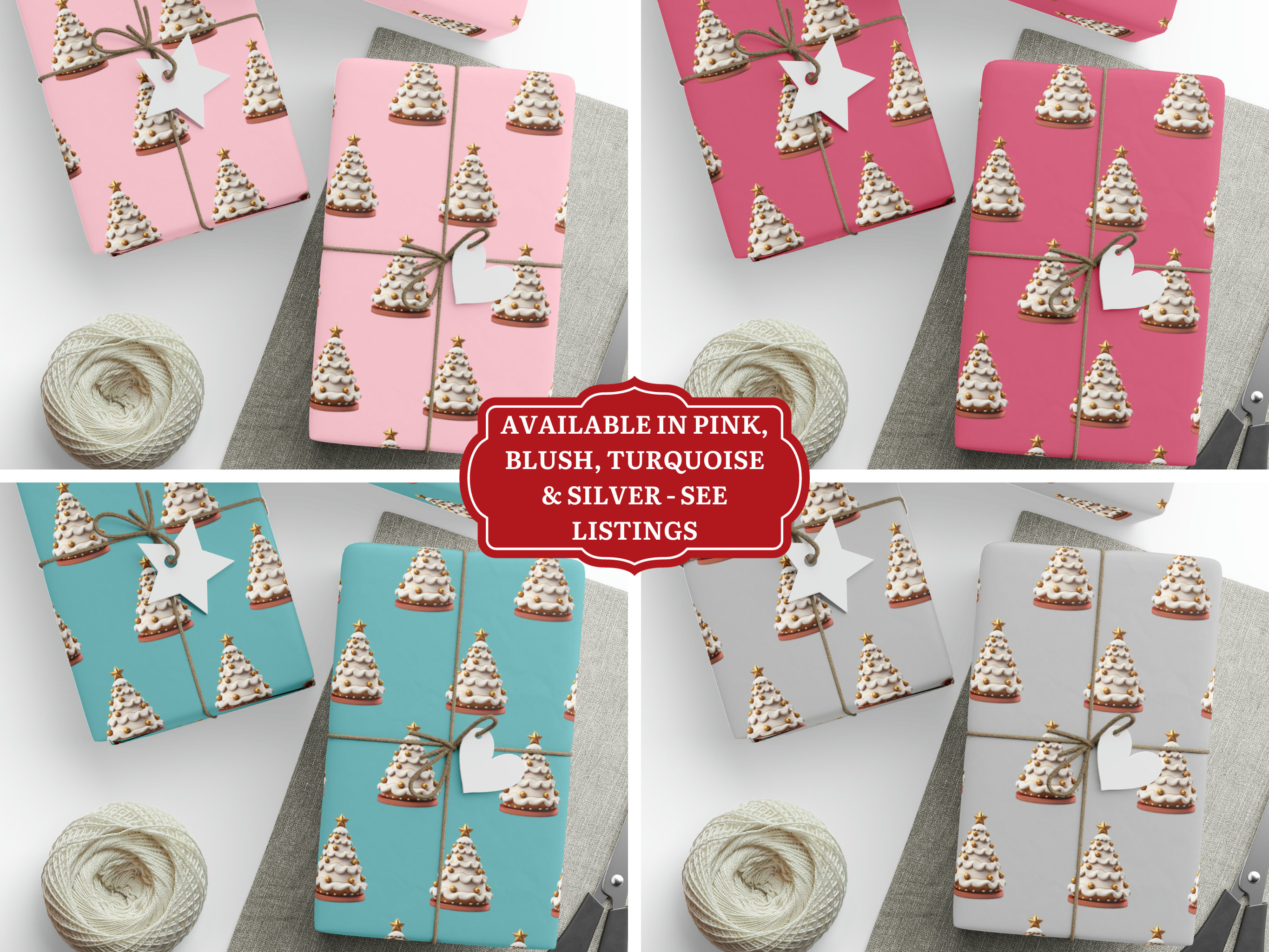 Blush Pink Christmas Tree Cake Wrapping Paper pink Gold Christmas ...