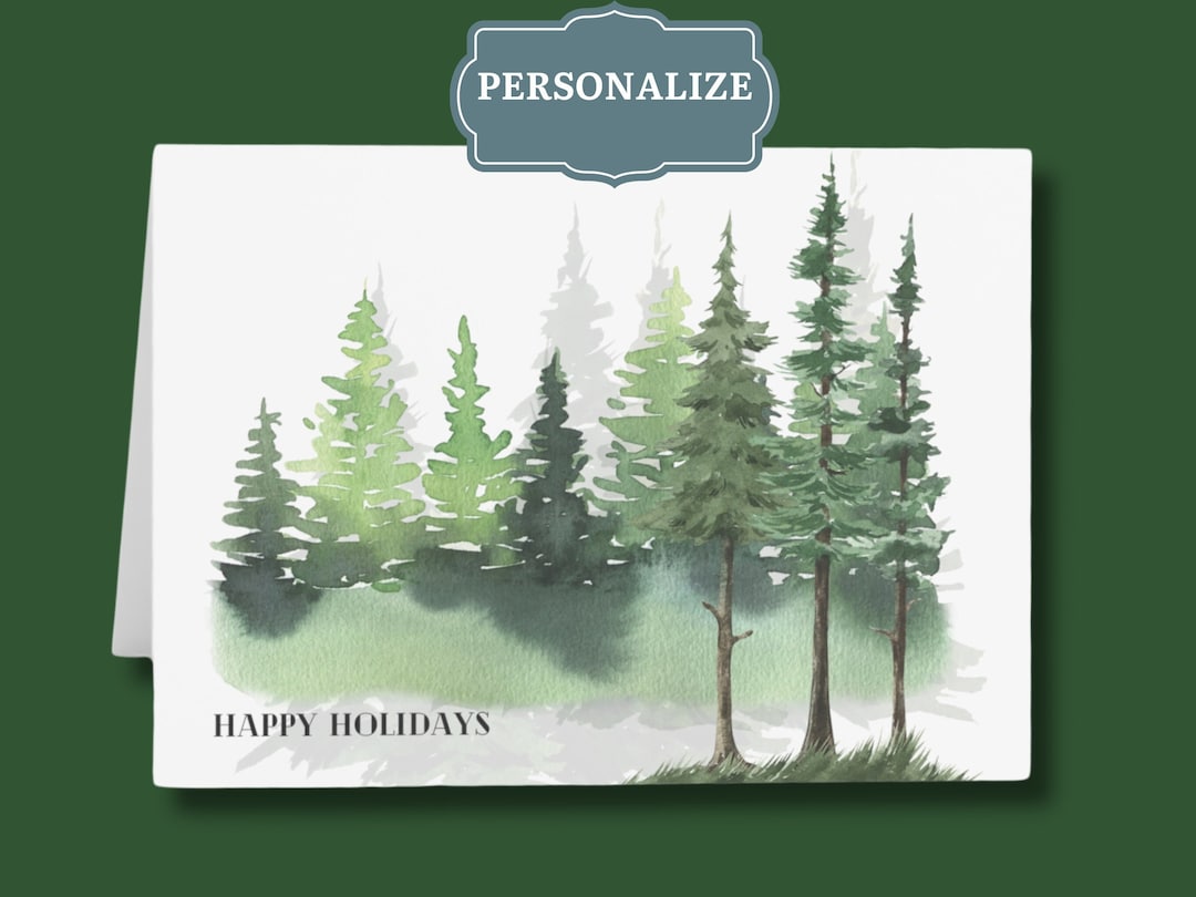 Christmas Cards Pine Forest Personalized Woodland Greeting Card Holiday ...