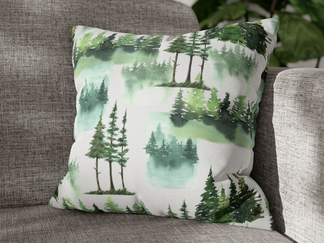 Forest Dark Pillow watercolor Woodland Forest Pine Tree Throw Pillow ...